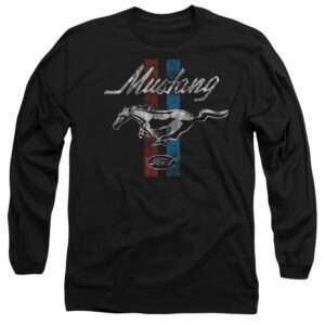 popfunk classic ford mustang stripes unisex adult long-sleeve t shirt, athletic heather,small