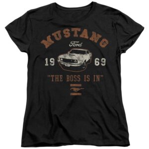 popfunk classic ford mustang the boss is in women's t shirt,black, 2x-large