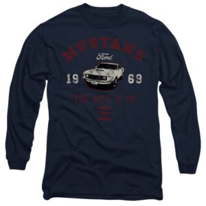 popfunk classic ford mustang the boss is in unisex adult long-sleeve t shirt, navy, small