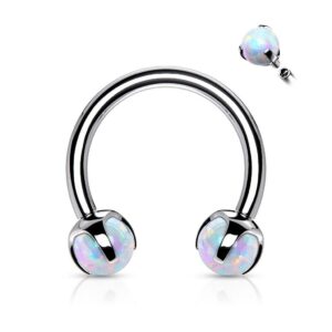 8mm claw set opal stone internally threaded horseshoes nose septum rings cartilage 16g - steel/opal white