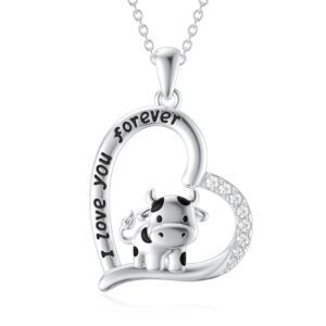 meiderbo cow necklace 925 sterling silver i love you forever heart cow pendant necklace cow jewelry gifts for women cow lovers