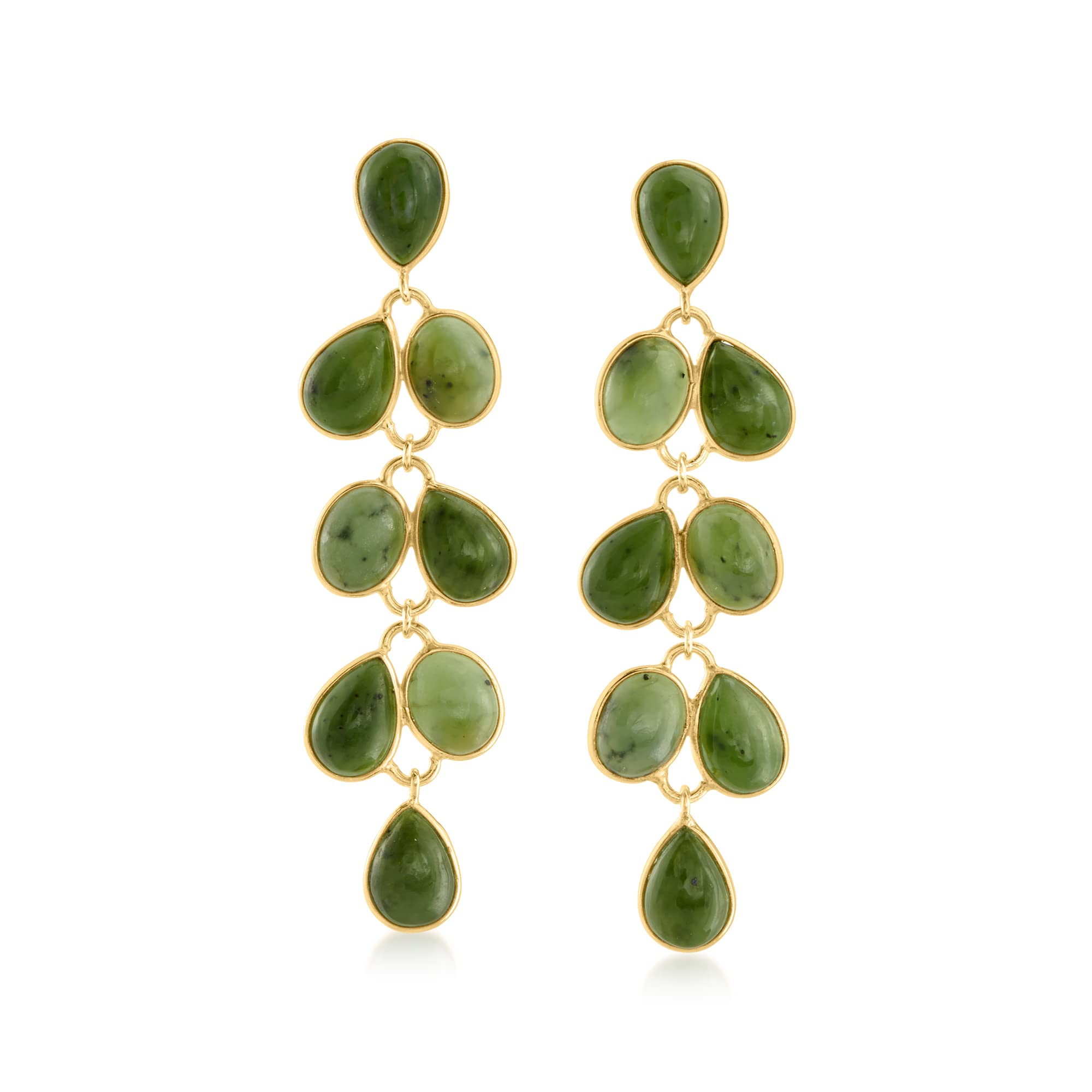 Ross-Simons Nephrite Jade Chandelier Earrings in 18kt Gold Over Sterling