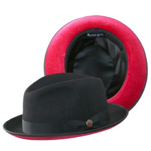 levine hats 100% wool velvet red bottom satin lined fedora hat (large, black)