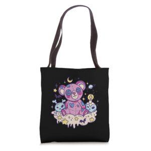 goth teddy toy creepy skull bear tote bag