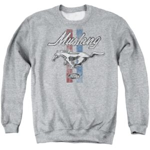 popfunk classic ford mustang stripes unisex adult crewneck sweatshirt, athletic heather,2x-large