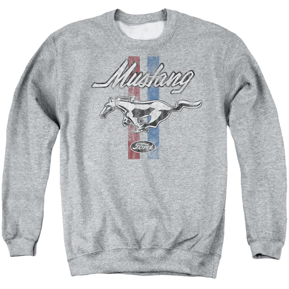 Popfunk Classic Ford Mustang Stripes Unisex Adult Crewneck Sweatshirt, Athletic Heather,Large