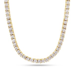 savearth diamonds 3mm round cut lab created moissanite diamond 18" long chain necklace in 14k yellow gold over sterling silver jewelry for women (vvs1 clarity, 13.70 ct)