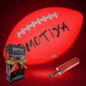 omotiya led glow in the dark football, light up football, official size 6 football for kids, juniors with pre-installed batteries, pump, orange