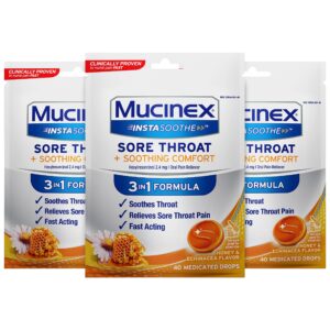 mucinex instasoothe sore throat + soothing comfort - honey & echinacea (40 count (pack 3))