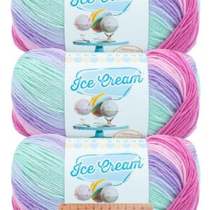 Lion Brand Yarn - Ice Cream - 3 Pack with Needle Gauge (Ube)