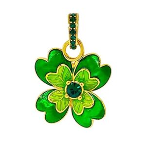 Ritzy Couture DeLuxe Lucky Clover St Patricks Enhancer Charm with 16" Chain -18k Gold Plating