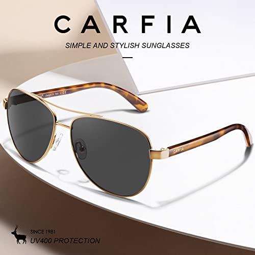 CARFIA Retro Trendy Pilot Sunglasses for Women Polarized UV Protection, Lightweight Outdoor Driving Lady Sunnies Metal Frame