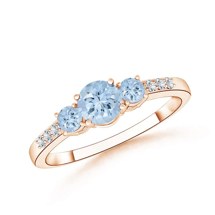 Carillon Cluster Ring! 925 Sterling Silver 1.00 Ctw Aquamarine Gemstone Three Stone Women Ring GIFT FOR HER (Rose Plated, 7.5)