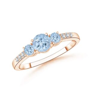 carillon cluster ring! 925 sterling silver 1.00 ctw aquamarine gemstone three stone women ring gift for her (rose plated, 7.5)