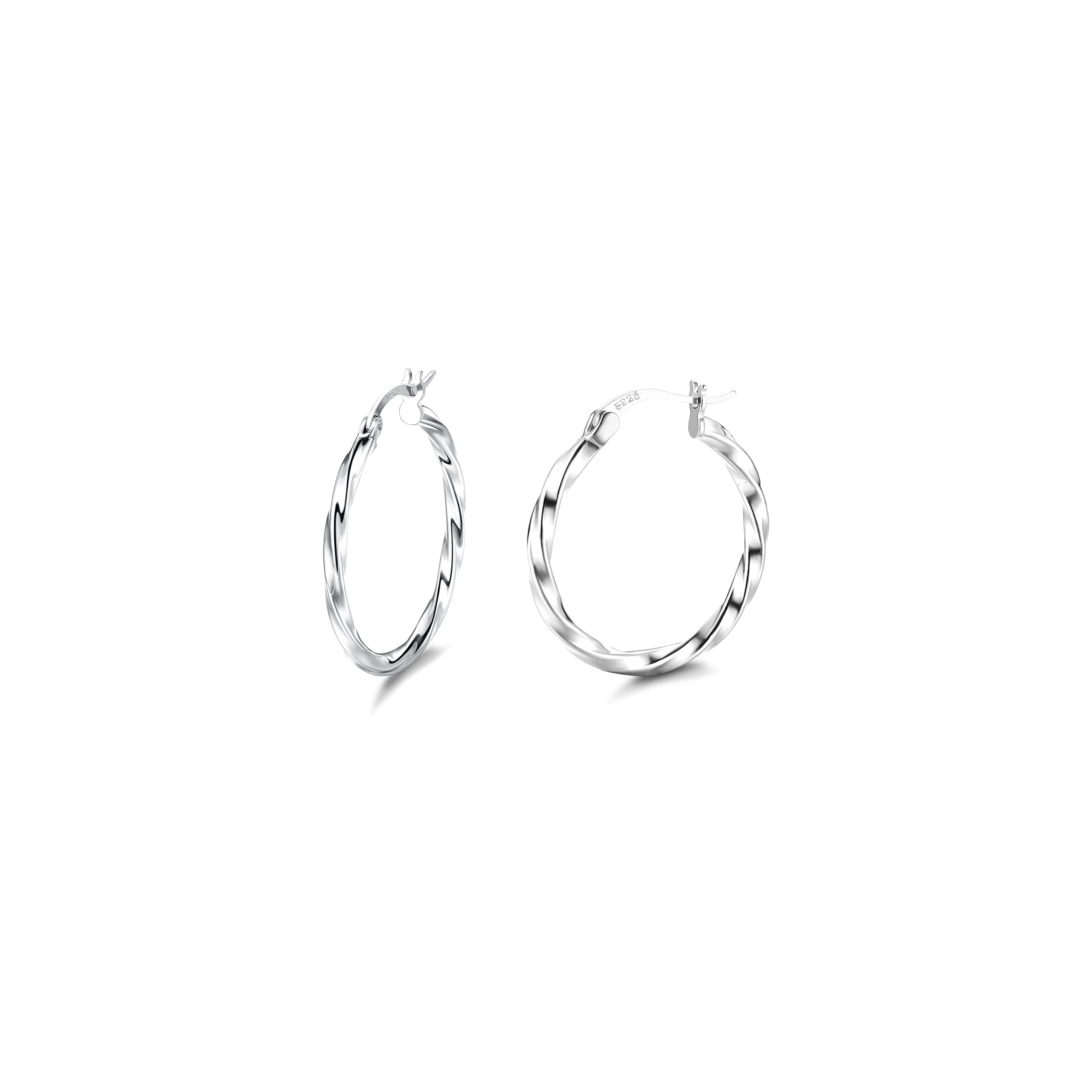 Sllaiss 925 Sterling Silver Twisted Hoop Earrings for Women White Gold Plated Small Hoop Earrings Lightweight Huggie Hinged Hoop Earring 12MM-60MM (16MM)