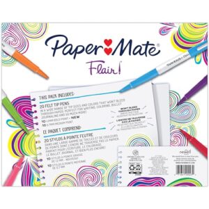 Paper Mate Flair Felt Tip Pens, Bold And Medium Point, 0.7 mm, Assorted Colors, Pack Of 20 Pens