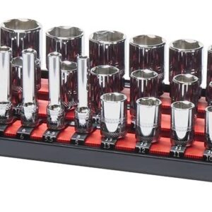 Ernst Socket Boss: A Premium 3-Rail Multi-Drive Socket Organizer in Red (8450), Measuring 19-Inches for Comprehensive Tool Storage - Socket Organization Tray