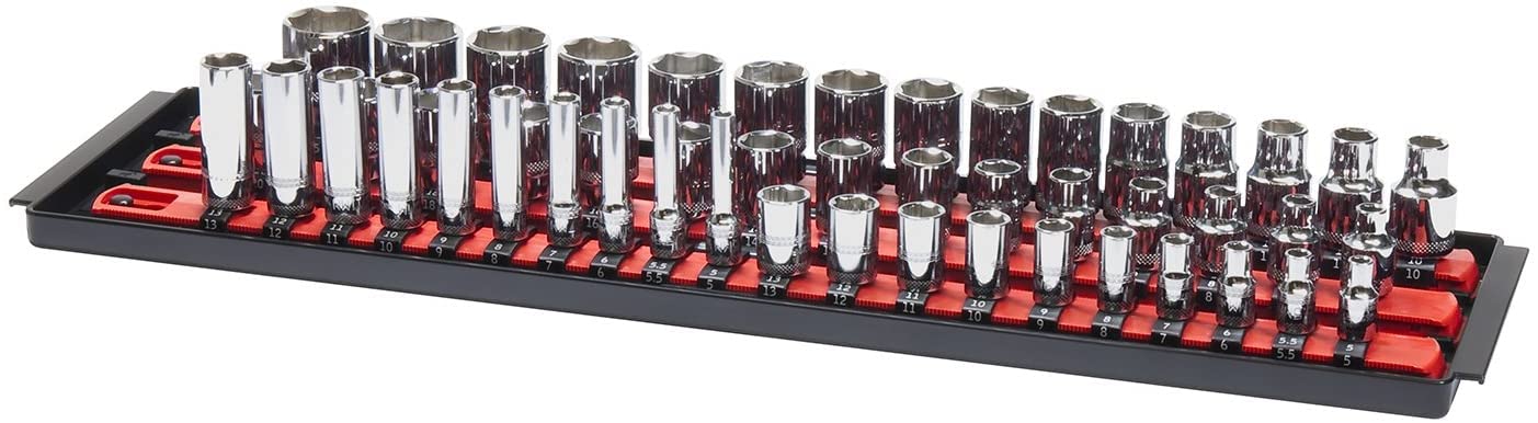 Ernst Socket Boss: A Premium 3-Rail Multi-Drive Socket Organizer in Red (8450), Measuring 19-Inches for Comprehensive Tool Storage - Socket Organization Tray