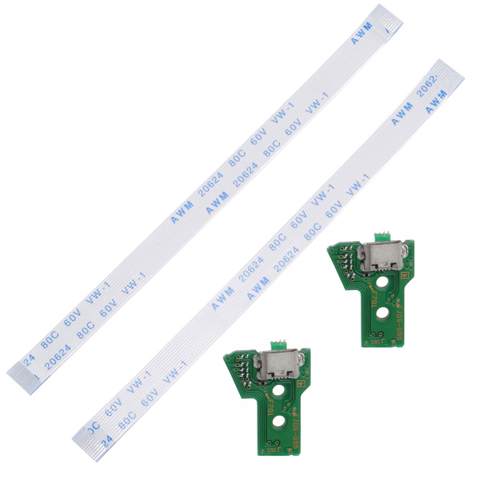 Onyehn JDS-050/JDS-055 Charging Port Assembly(with 12 pin Eject Ribbon Flex Cable) for Sony PlayStation 4 PS4 DualShock 4, Repair Part Micro USB Adaptor Charger Socket Board Connector Module(2 Pack)