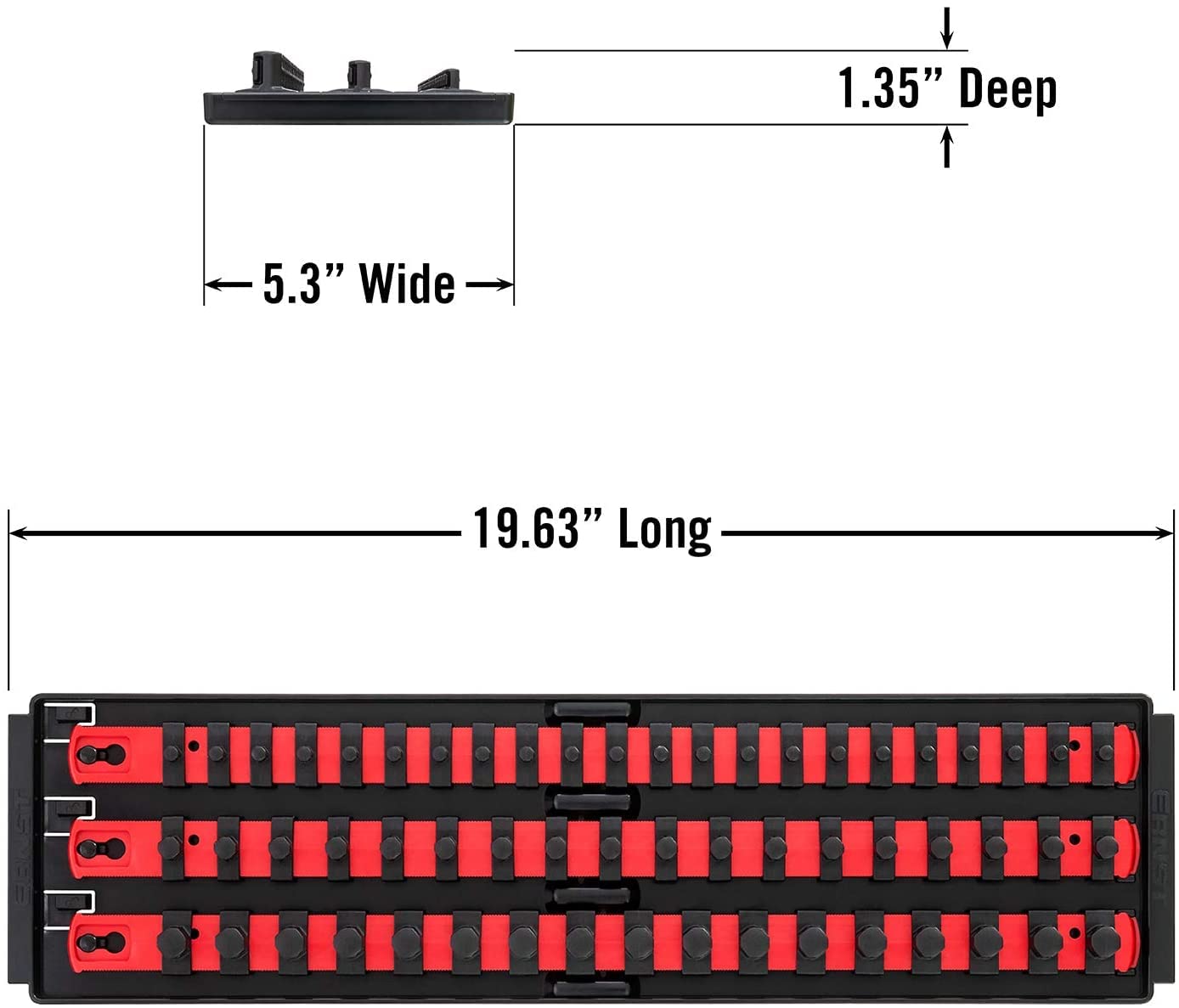 Ernst Socket Boss: A Premium 3-Rail Multi-Drive Socket Organizer in Red (8450), Measuring 19-Inches for Comprehensive Tool Storage - Socket Organization Tray