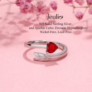 Jeulia Sterling Silver Couple Band for His and Her Heart Cut Matching Anniversary Wedding Garnet Red Diamond rings Engraving Jewelry Set Valentine Mother's Day with Gift Box (Women's Band, 10)