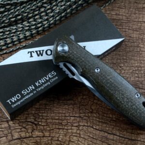 Twosun Hunting Pocket Knives D2 Blade Linen Handle TS162