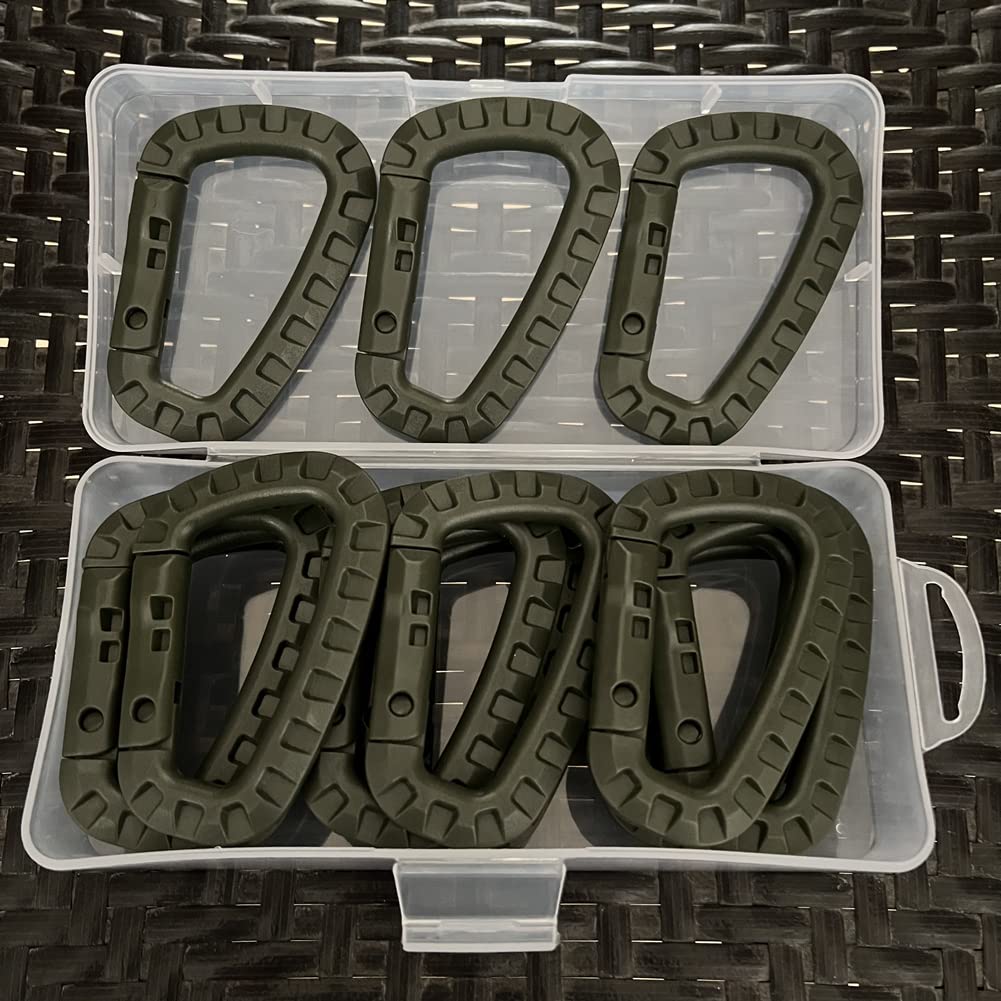 JCPLYNN Tactical Carabiner Keychain - 15 Pack Enforcement Hard Polymer Light Weight Carabiner D Ring Locking Hanging Hook Tactical Spring Snap Gear Clip Utility Hooks (Dark Green)