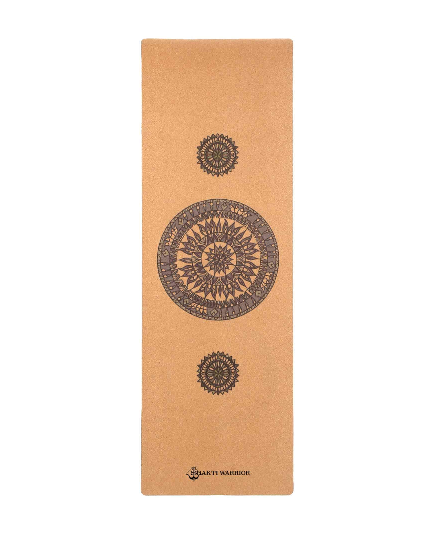 Shakti Warrior Mandala Cork Yoga mat,Extra Long and Wide,Artist Designed, Premium eco friendly mats, Non Slip, Great for Regular & Hot Yoga, Pilates and Work out (84 inchx27 inchx2mm Thick)