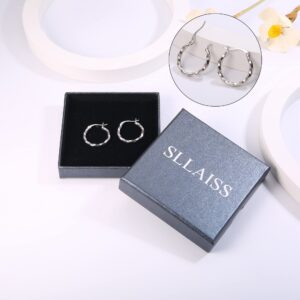 Sllaiss 925 Sterling Silver Twisted Hoop Earrings for Women White Gold Plated Small Hoop Earrings Lightweight Huggie Hinged Hoop Earring 12MM-60MM (16MM)