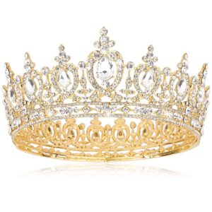 atoden gold crowns for women girls crystal crown princess tiara queen crown rhinestone full round tiara gold headpiece jewelry hair accessories for wedding birthday decorations party prom bridal