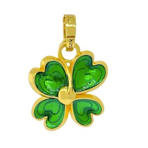 Ritzy Couture DeLuxe Lucky Clover St Patricks Enhancer Charm with 16" Chain -18k Gold Plating