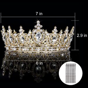 ATODEN Gold Crowns for Women Girls Crystal Crown Princess Tiara Queen Crown Rhinestone Full Round Tiara Gold Headpiece Jewelry Hair Accessories for Wedding Birthday Decorations Party Prom Bridal