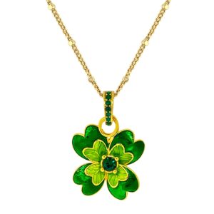 ritzy couture deluxe lucky clover st patricks enhancer charm with 16" chain -18k gold plating