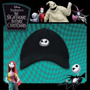 Disney The Nightmare Before Christmas Dad Hat, Jack Skellington Cotton Adult Baseball Cap with Curved Brim, Black, One Size