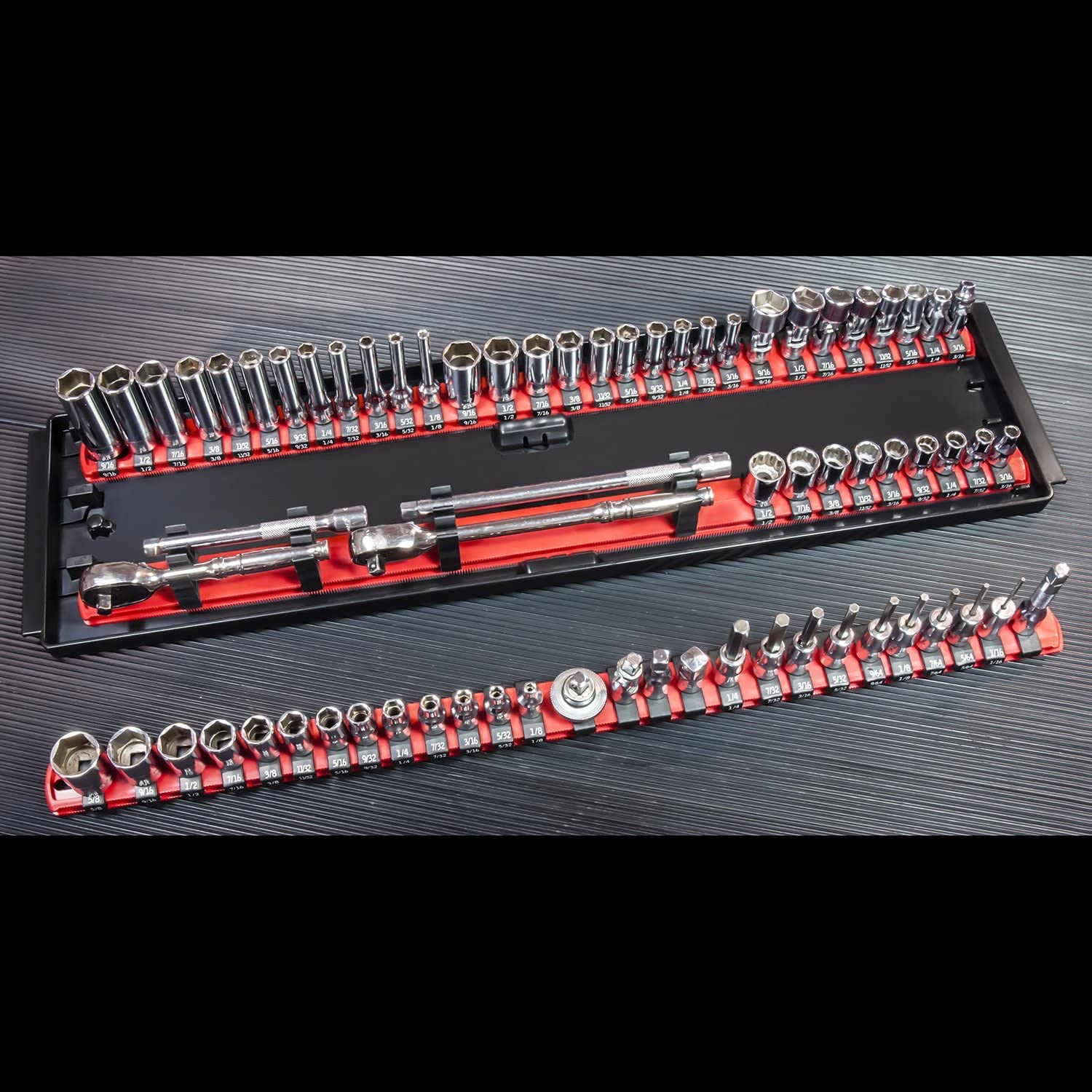 Ernst Socket Boss: A Premium 3-Rail Multi-Drive Socket Organizer in Red (8450), Measuring 19-Inches for Comprehensive Tool Storage - Socket Organization Tray