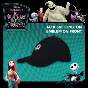 Disney The Nightmare Before Christmas Dad Hat, Jack Skellington Cotton Adult Baseball Cap with Curved Brim, Black, One Size