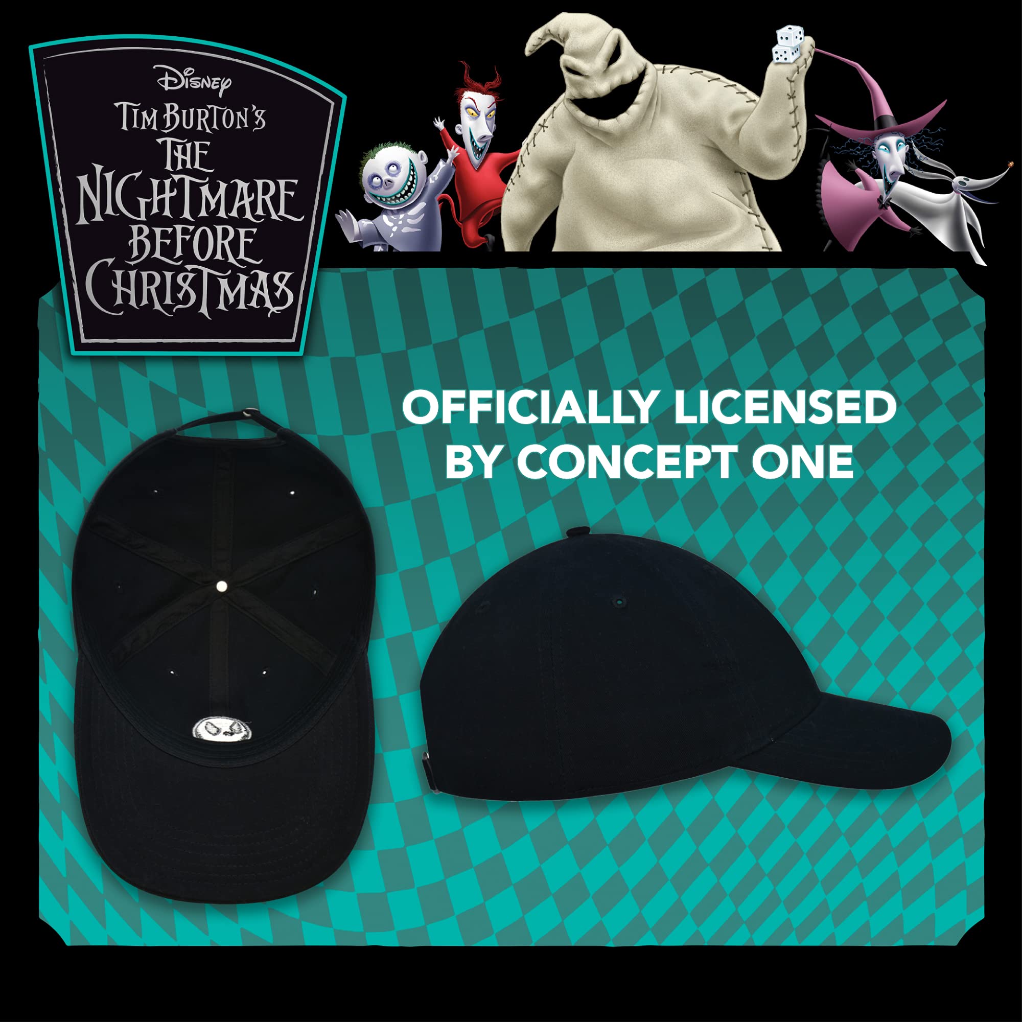 Disney The Nightmare Before Christmas Dad Hat, Jack Skellington Cotton Adult Baseball Cap with Curved Brim, Black, One Size