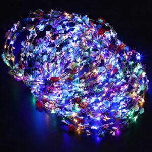 70 pcs led flower crown led flower wreath headband light up headband led hair accessories crown luminous head band crown led tiara glow floral headpiece flower headdress for women girls wedding party