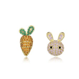 funny easter bunny and carrot stud earrings all cz stones stud earrings for women