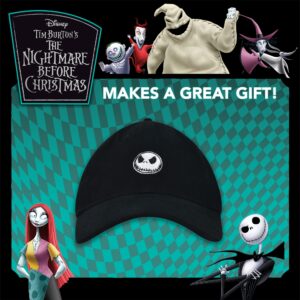 Disney The Nightmare Before Christmas Dad Hat, Jack Skellington Cotton Adult Baseball Cap with Curved Brim, Black, One Size