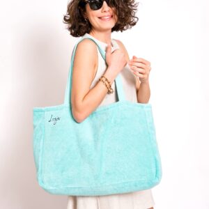 Luzia Cotton Terry Tote Bag - Everyday Use - Extra Large, Reversible, Shoulder Bag - Made of Luxuriously Soft Premium Cotton (Turquoise)