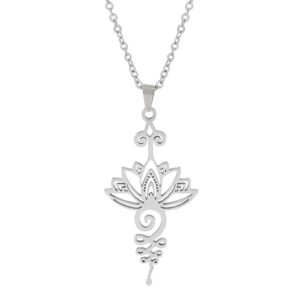 unalome womens pendant necklace hippie necklace.unalome necklace with lotus flower-yoga jewelry, silver