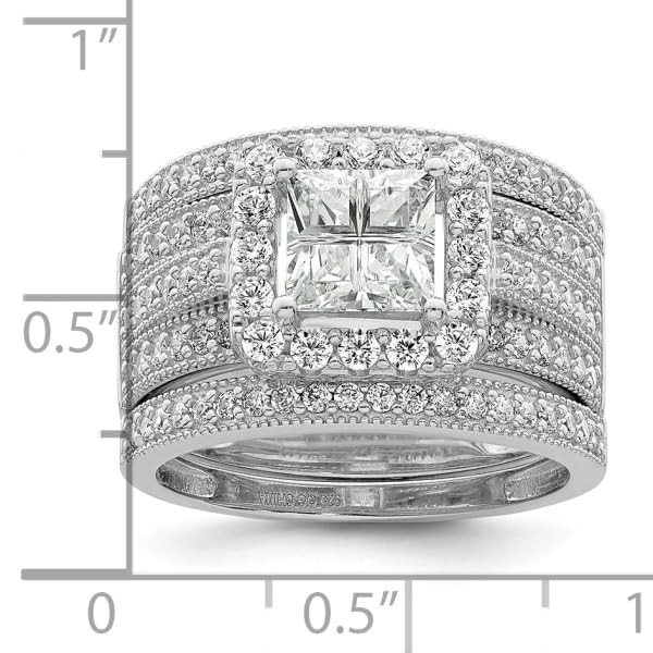 IceCarats 925 Sterling Silver Cubic Zirconia CZ 3-piece Bridal Wedding Band Engagement Ring Jewelry Set Size 8