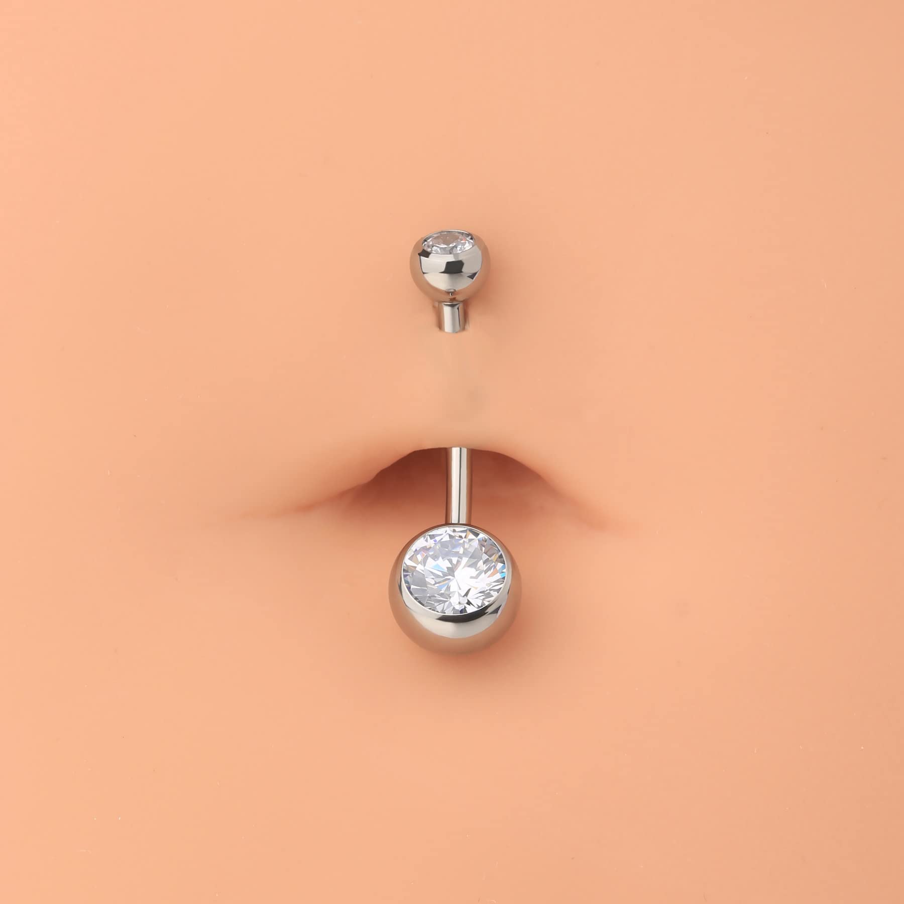 OUFER Titanium Long Belly Button Rings, Internally Threaded 14mm Navel Piercing Jewelry, Round CZ Belly Ring for Women