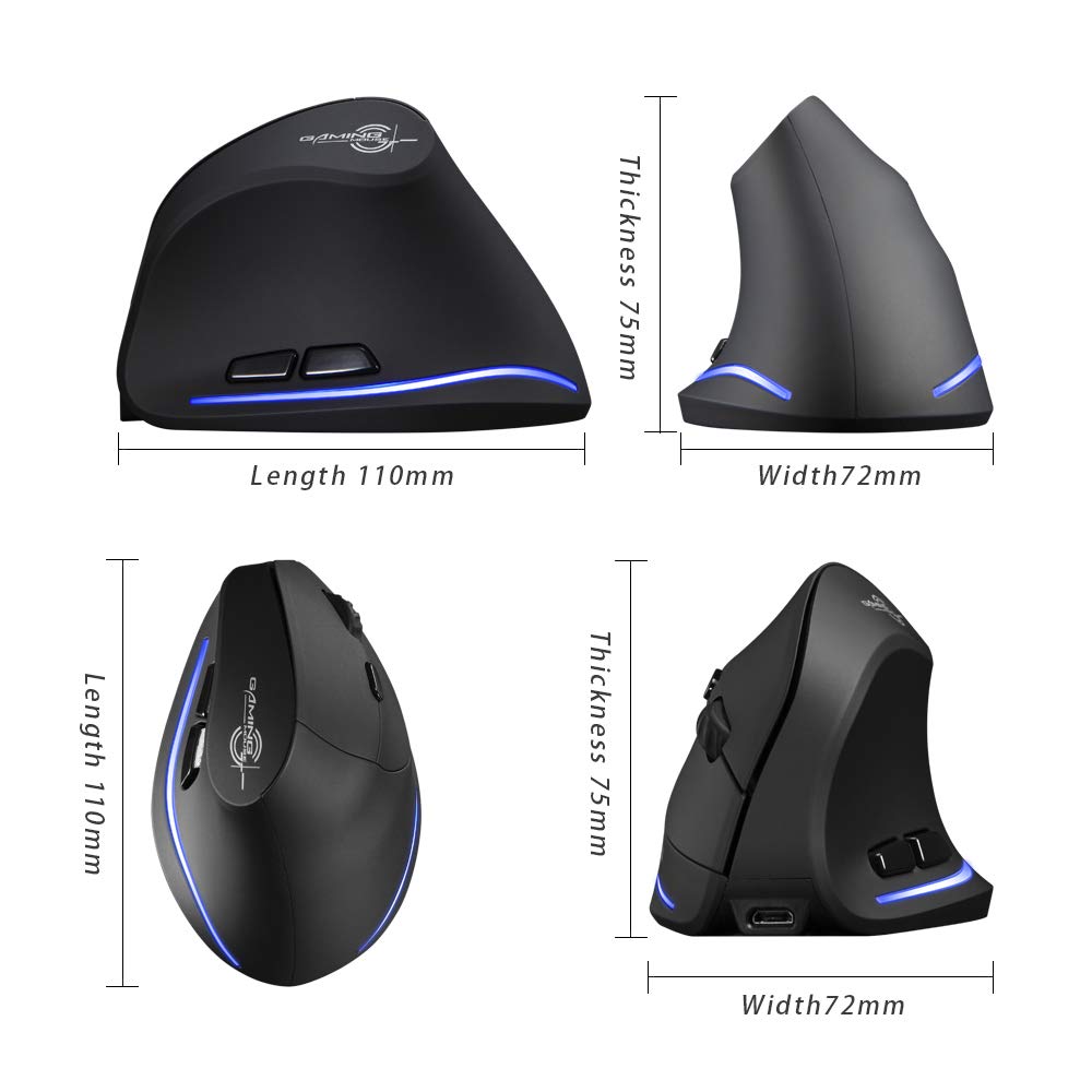 zelotes Rechargeable Wireless Mouse for Laptop,2400 DPI Vertical Ergonomic Mouse,USB Optical Mouse, Wireless Computer Mouse,Portable Mice for PC,Mac