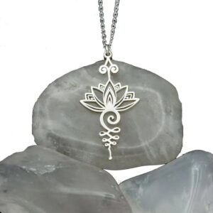 Unalome womens Pendant Necklace Hippie Necklace.Unalome Necklace with Lotus Flower-Yoga Jewelry, Silver