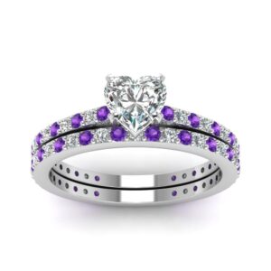 55carat classic delicate diamond wedding set 925 sterling silver natural amethyst heart shape purple colorwedding ring sets prong setting in size 7