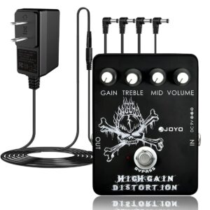 joyo jf-04 high gain distortion pedal bundle with dc 9v pedal power supply (800ma -1a) ac adapter