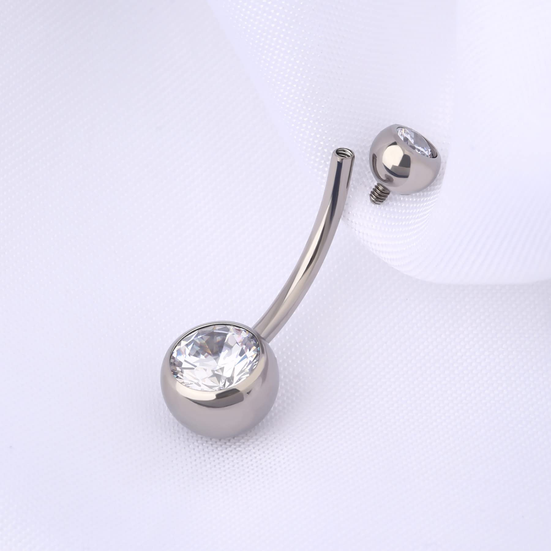 OUFER Titanium Long Belly Button Rings, Internally Threaded 14mm Navel Piercing Jewelry, Round CZ Belly Ring for Women