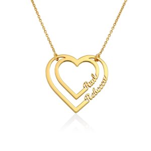 myka - personalized heart necklace with 2 names - 925 sterling silver / 18k gold plated - custom gift for woman, her - for woman's day, birthday (18k gold vermeil)